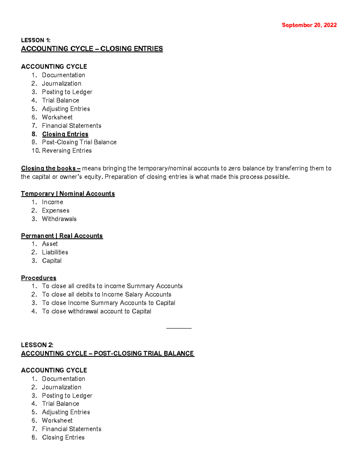Fundamentals of Accounting 07 (Accounting Cycle) - September 20, 2022 ...