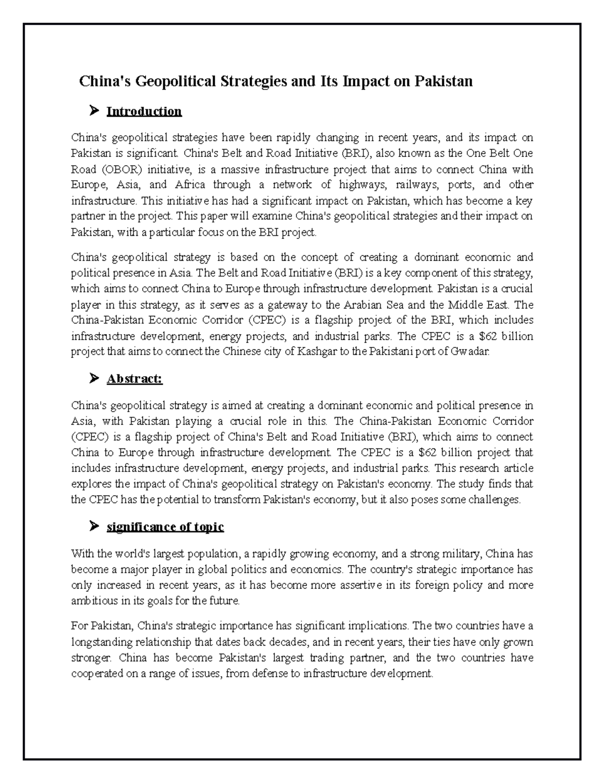 CPEC - n/a - China's Geopolitical Strategies and Its Impact on Pakistan ...