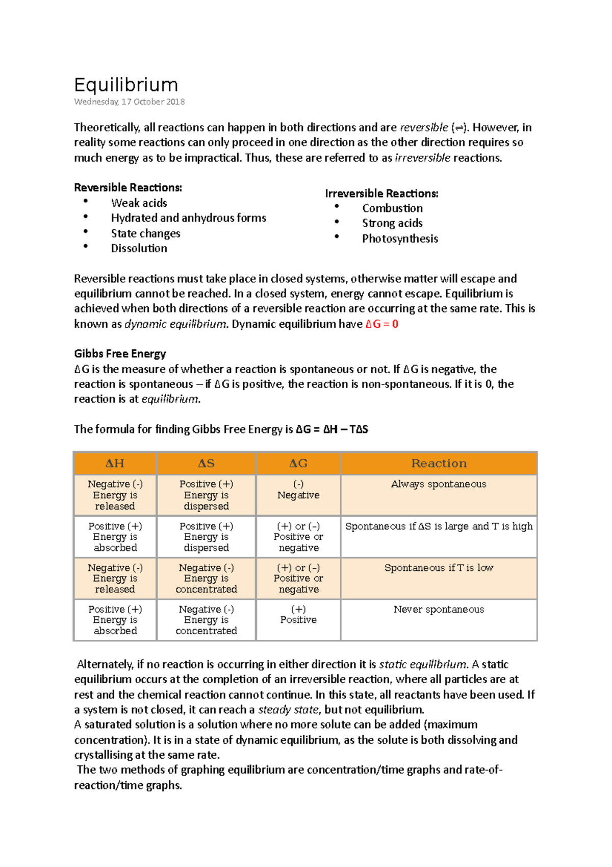 Module 5 - Equilibrium and acid reactions - Equilibrium Wednesday, 17 ...