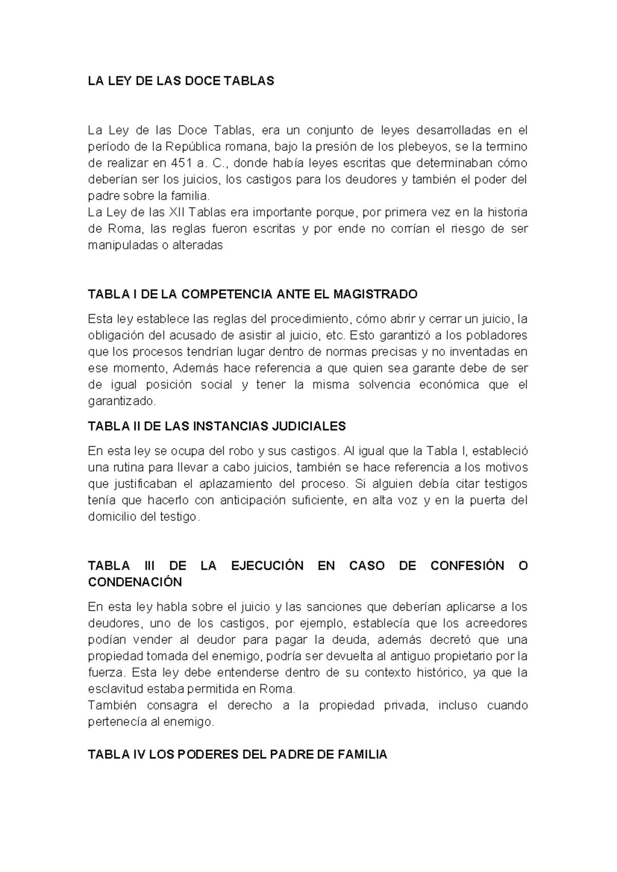 Resumen La Ley de las Doce Tablas - LA LEY DE LAS DOCE TABLAS La Ley de ...