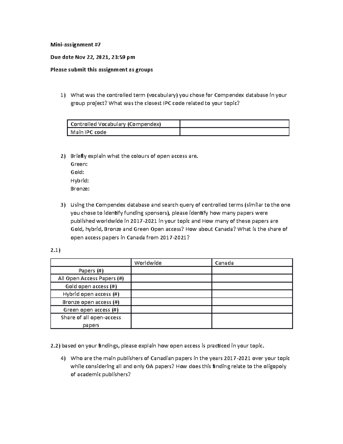 Mini-assignment 7 - Mini-assignment 7 - Mini-assignment # Due date Nov 22, 2021, 23:59 pm Please ...