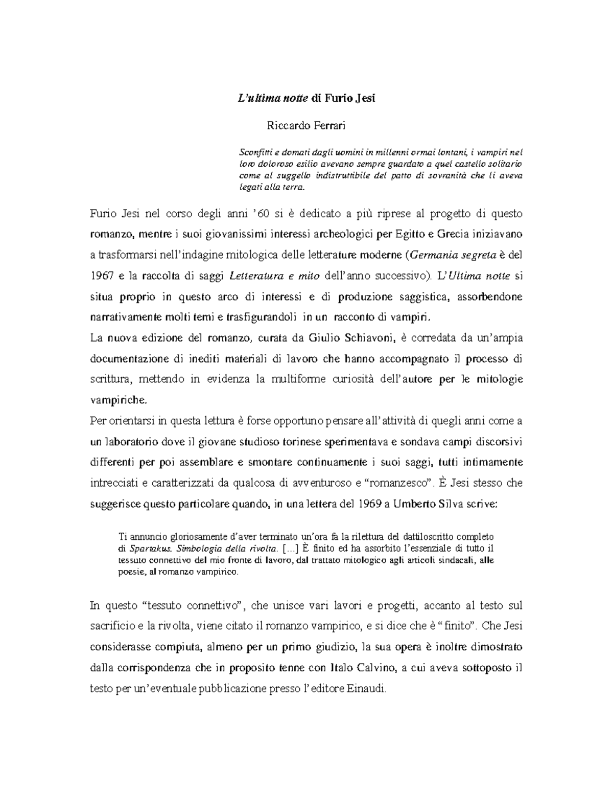 Ferrari ultima notte oo - L’ultima notte di Furio Jesi Riccardo Ferrari ...