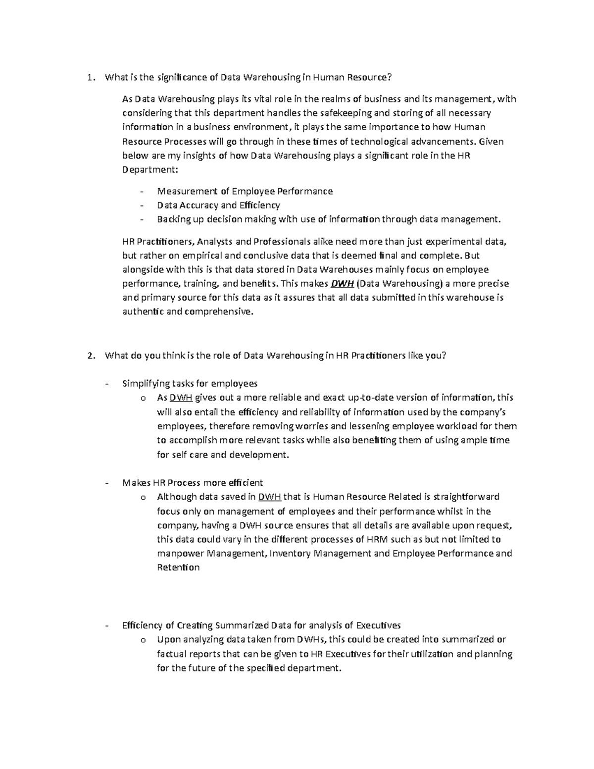 Homework - Data Warehousing - Human Resources Management - PUP - Studocu
