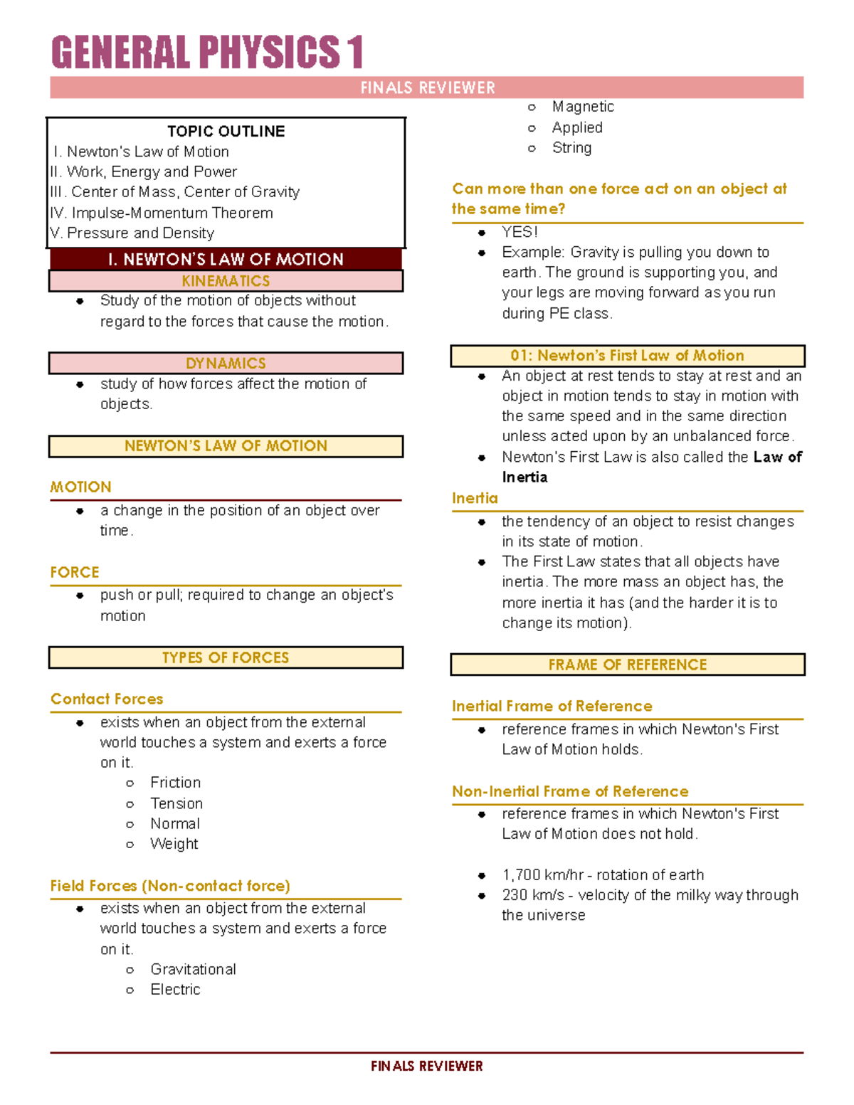General Physics 1 - reviewer - GENERAL PHYSICS 1 FINALS REVIEWER TOPIC ...