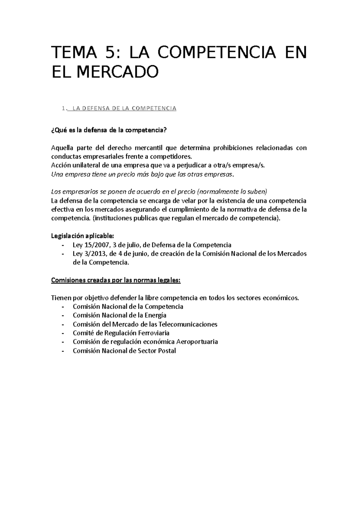 TEMA 5 - La Competencia en el Mercado - TEMA 5: LA COMPETENCIA EN EL ...