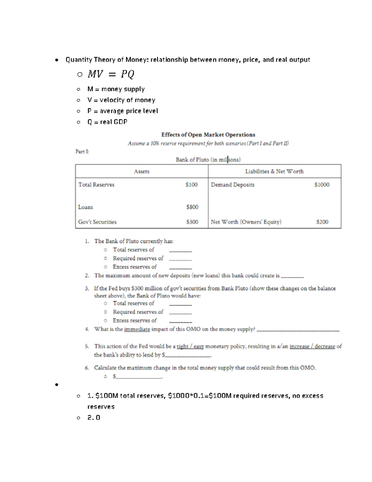 Macro Notes Unit 4 (3 of 3) - Quantity Theory of Money: relationship ...