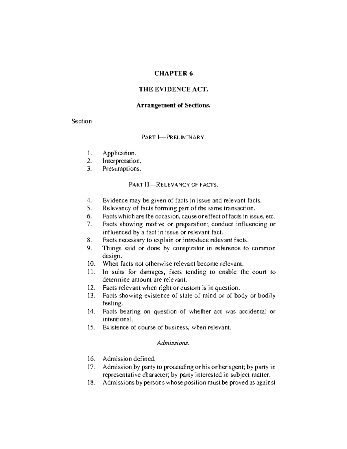 Evidence Act - CHAPTER 6 THE EVIDENCE ACT. Arrangement of Sections ...