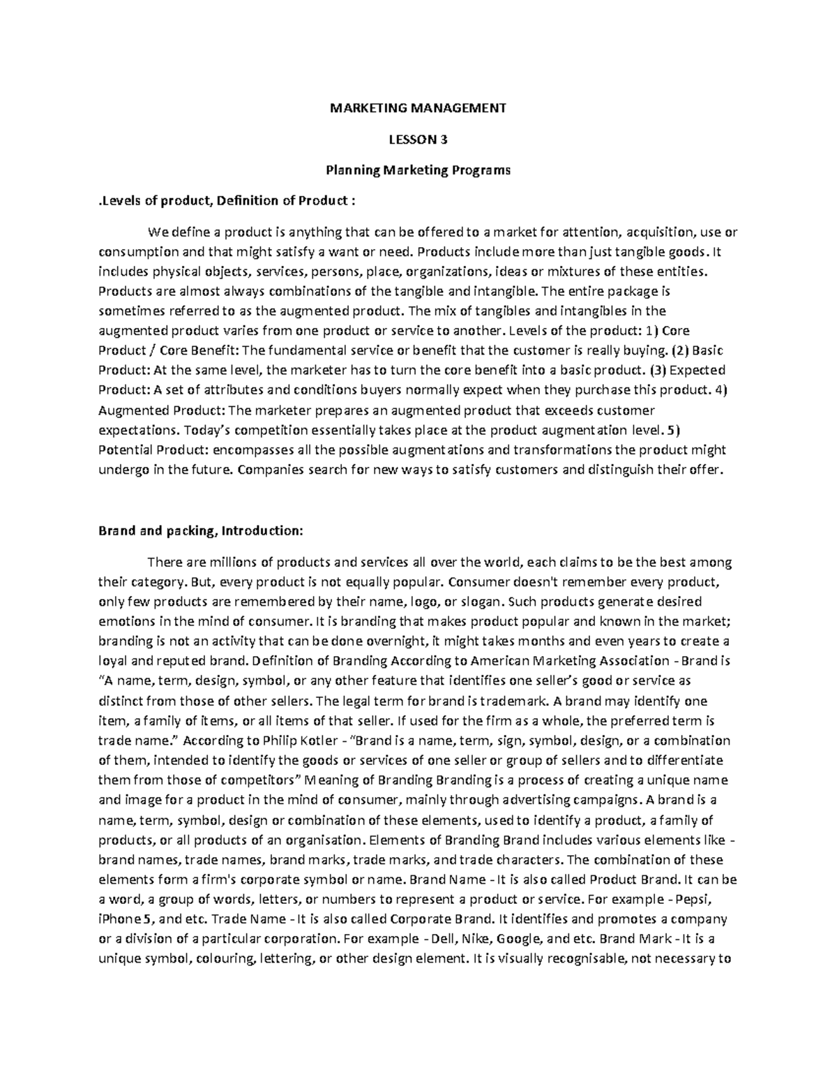 Marketing Management - Lesson 3 - MARKETING MANAGEMENT LESSON 3 ...
