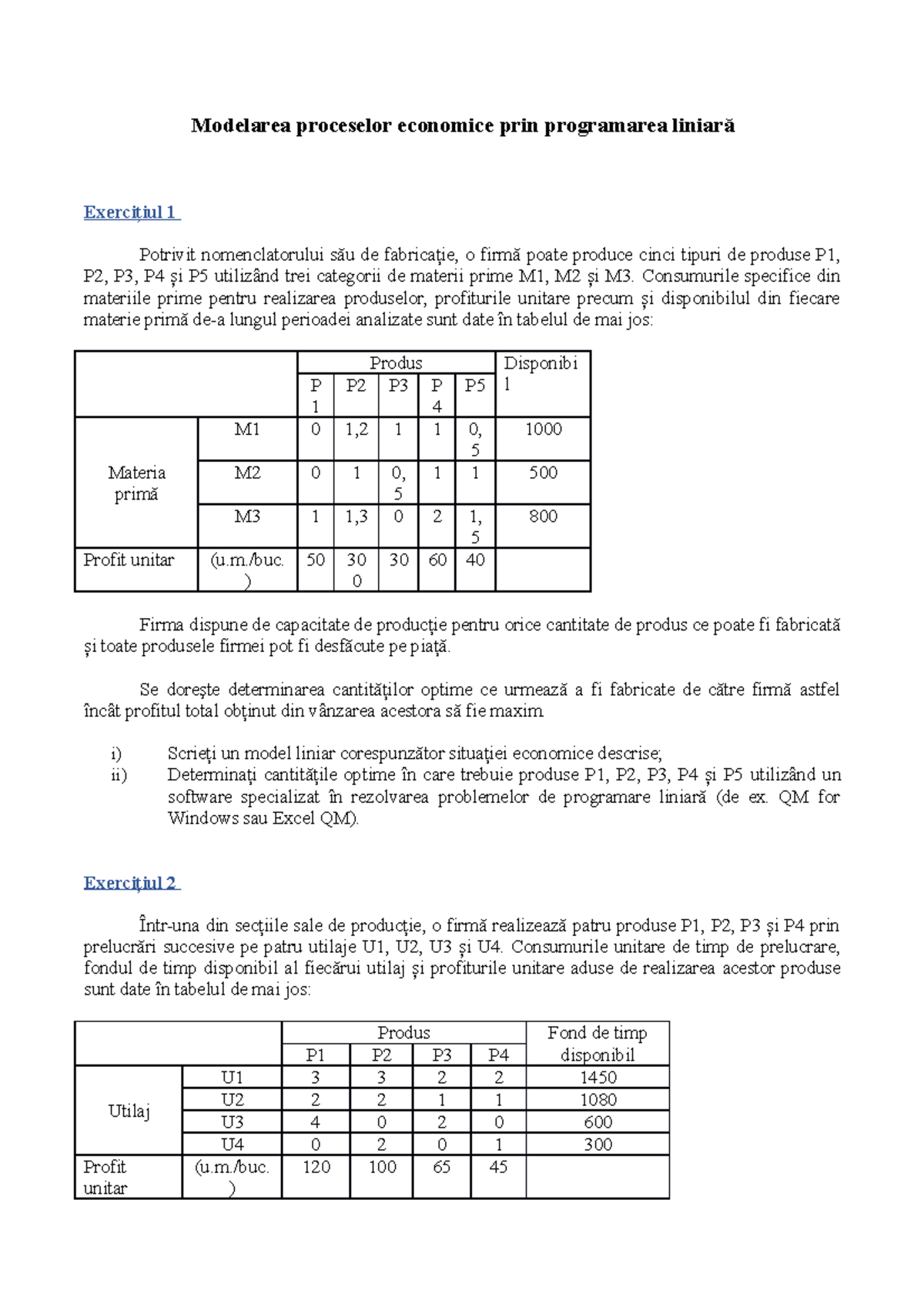 Seminar 11 BCO- Exerciții modelare programarea liniară - Modelarea ...