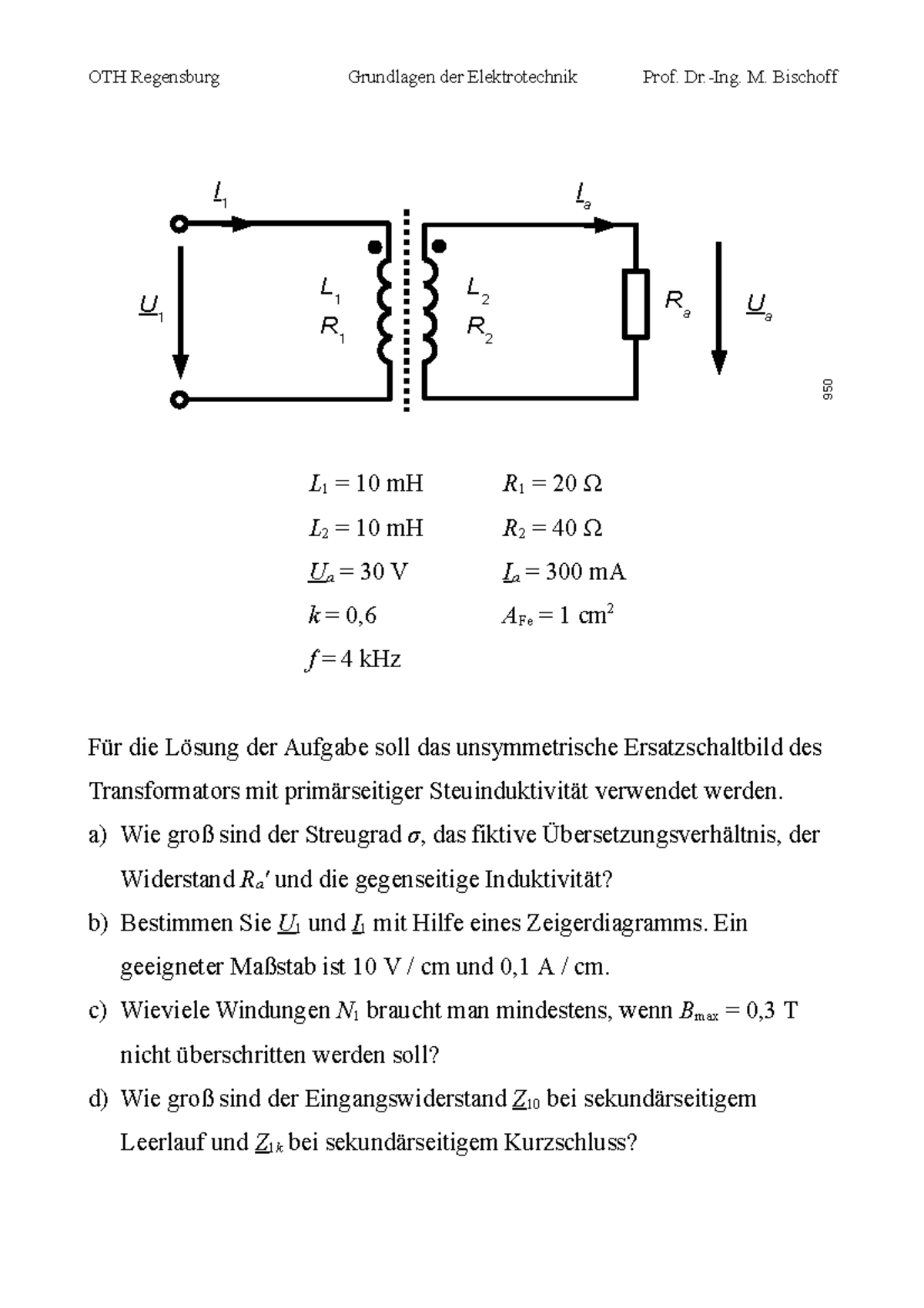 Testaufgabe Transformator - OTH Regensburg Grundlagen der ...