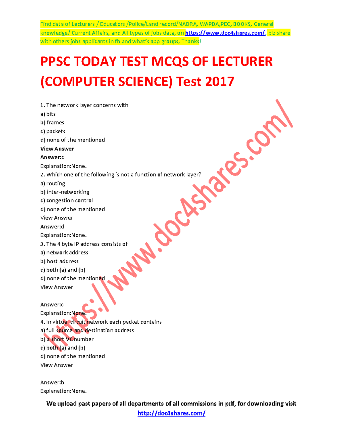 PPSC test mcqs of lecturer computer science 2017 - knowledge/ Current ...