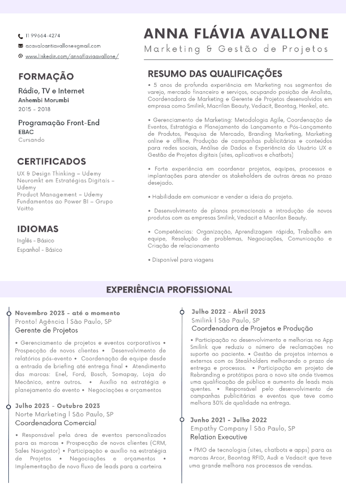 CV ANNA Avallone - 2024-4 - Gramática - Studocu