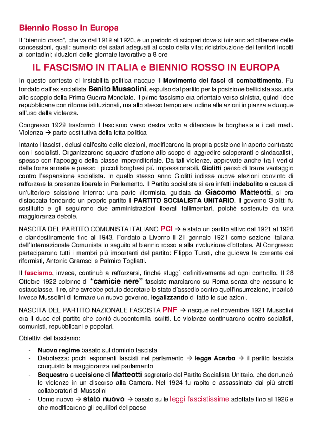 IL Fascismo IN Italia e Biennio Rosso IN Europa - Biennio Rosso In ...