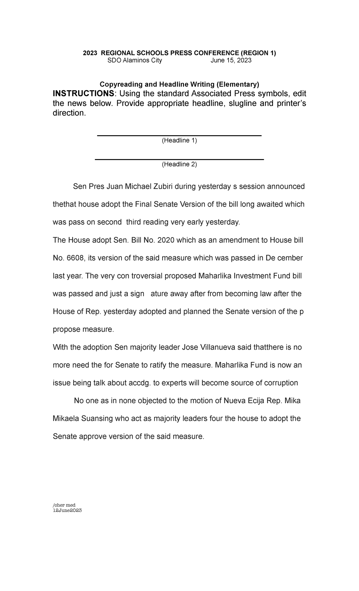 CRHW Elem RSPC 1 - Journalism - 2023 REGIONAL SCHOOLS PRESS CONFERENCE ...