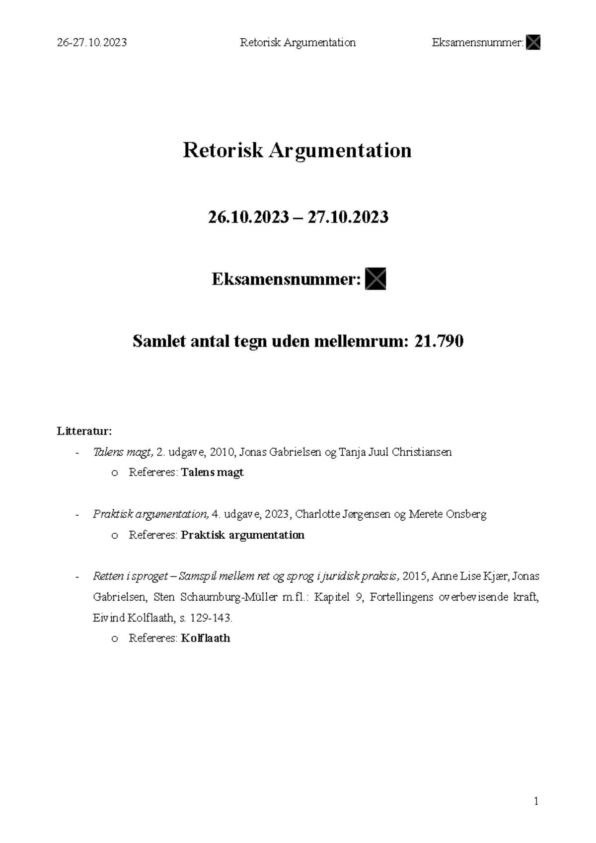 Retorisk argumentation - eksamen - Retorisk Argumentation 26.10 – 27 ...