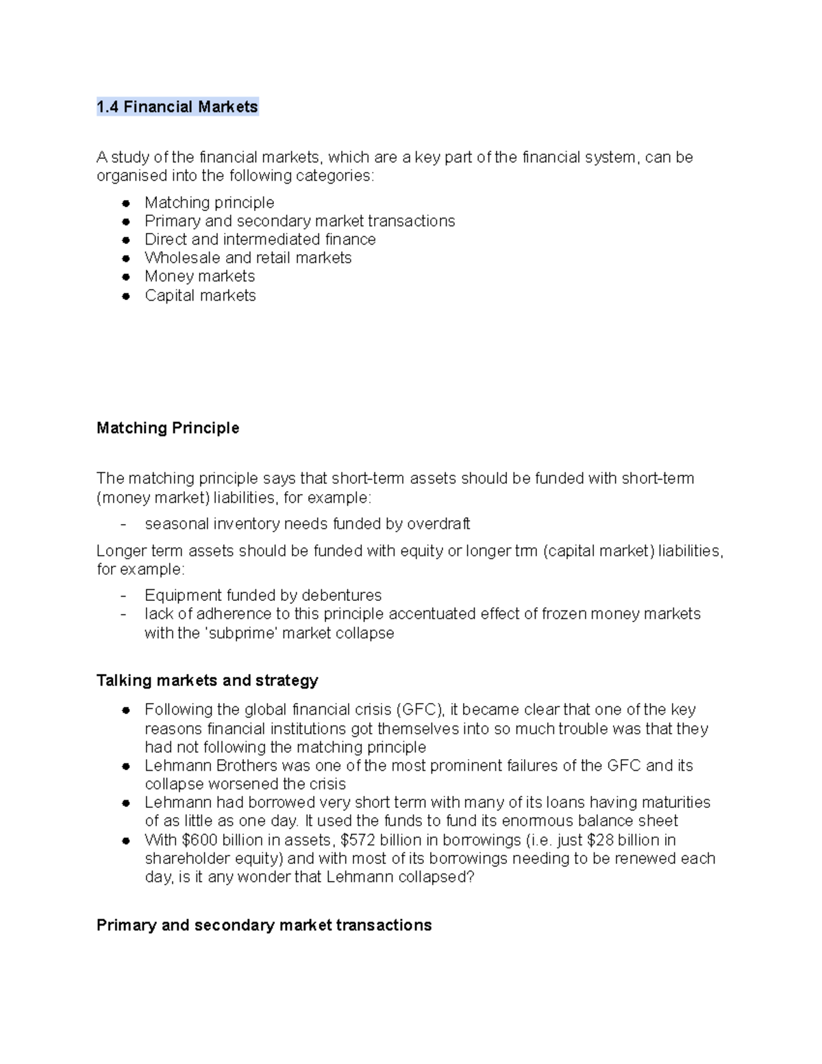 Untitled document - 1.4 Financial Markets A study of the financial ...