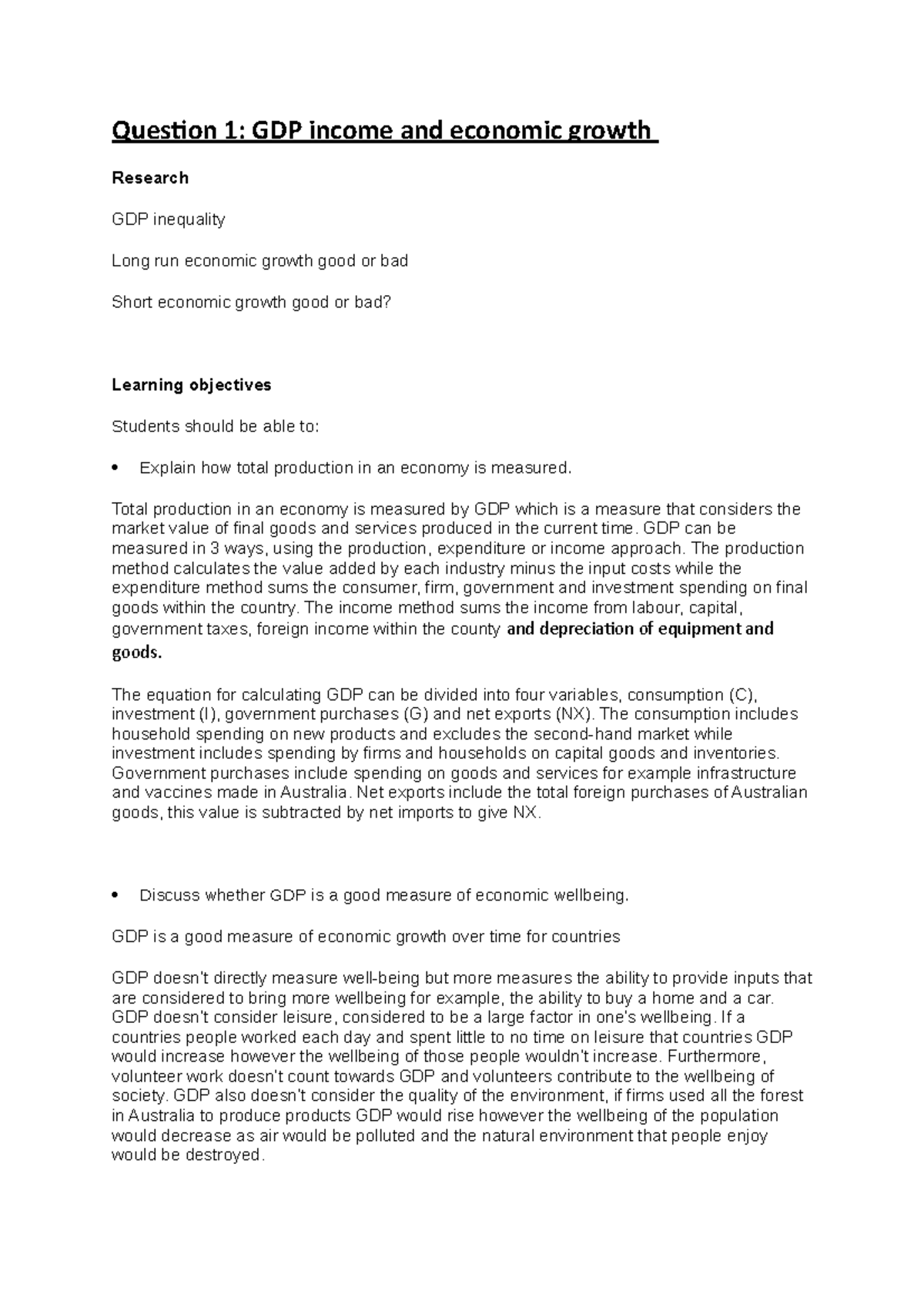 BSB113 EXAM Notes - Question 1: GDP income and economic growth Research ...