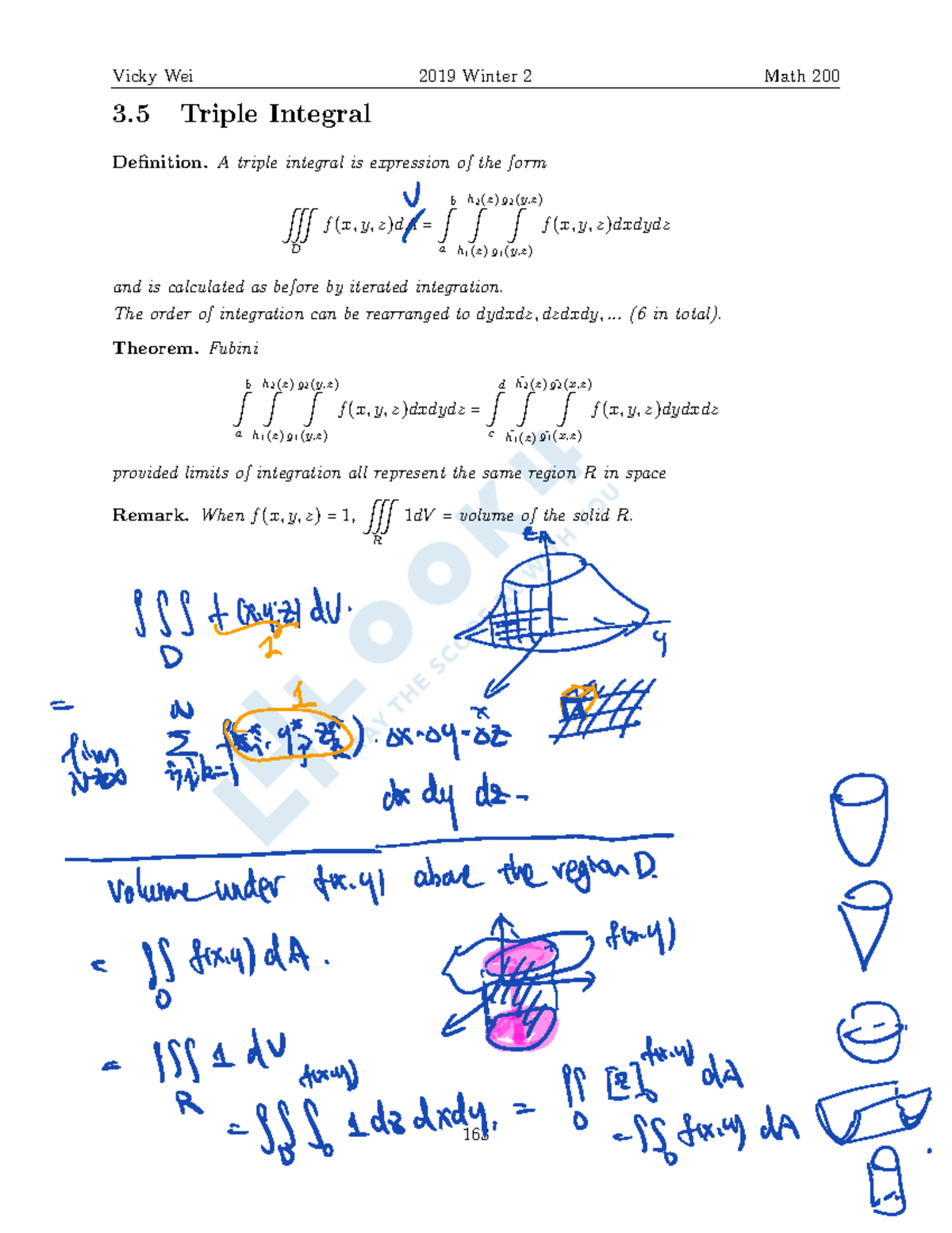 Math 200 March 25 lecture notes - 3 Triple Integral Definition triple ...