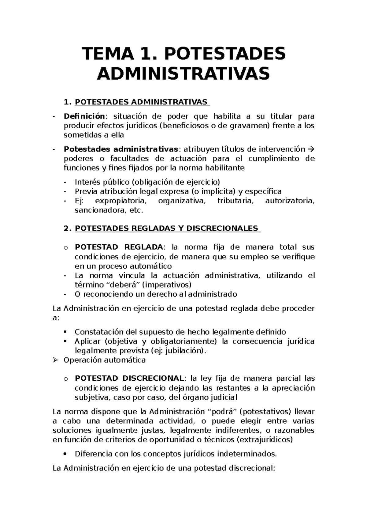 TEMA 1 - Potestad discrecional y reglada - TEMA 1. POTESTADES ...