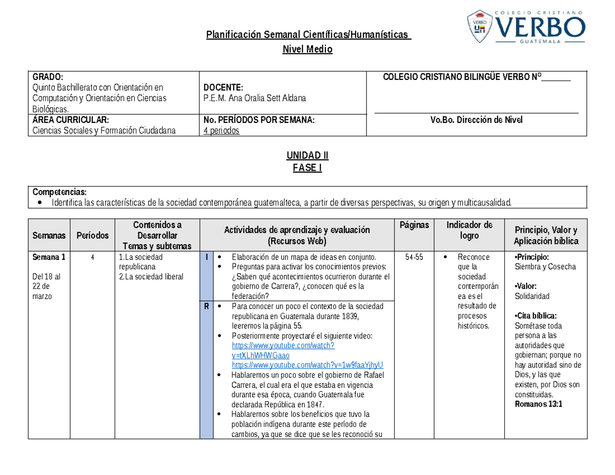 Planificación Quinto Bachillerato II Unidad Csociales - Planificación ...
