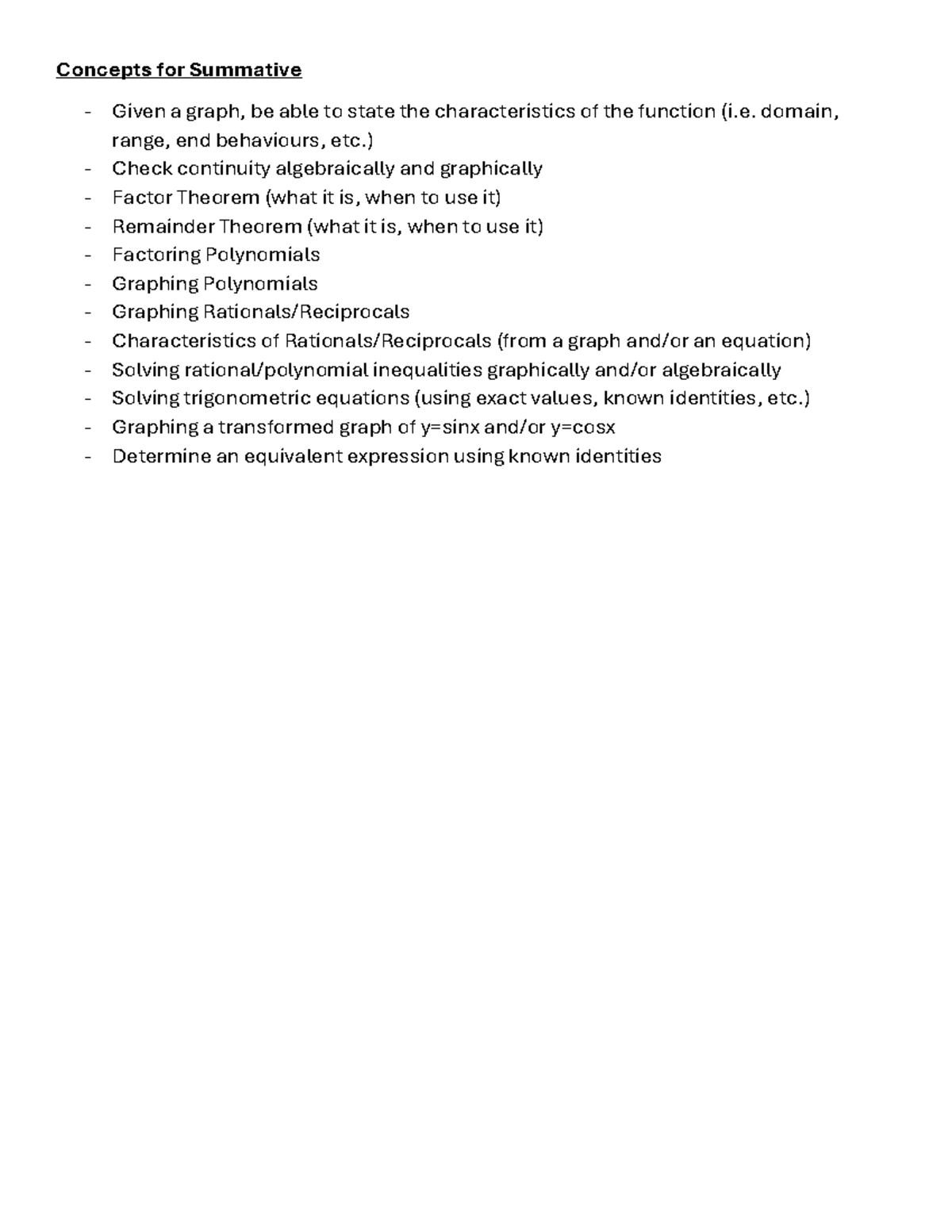 Concepts for Summative - Concepts for Summative Given a graph, be able ...