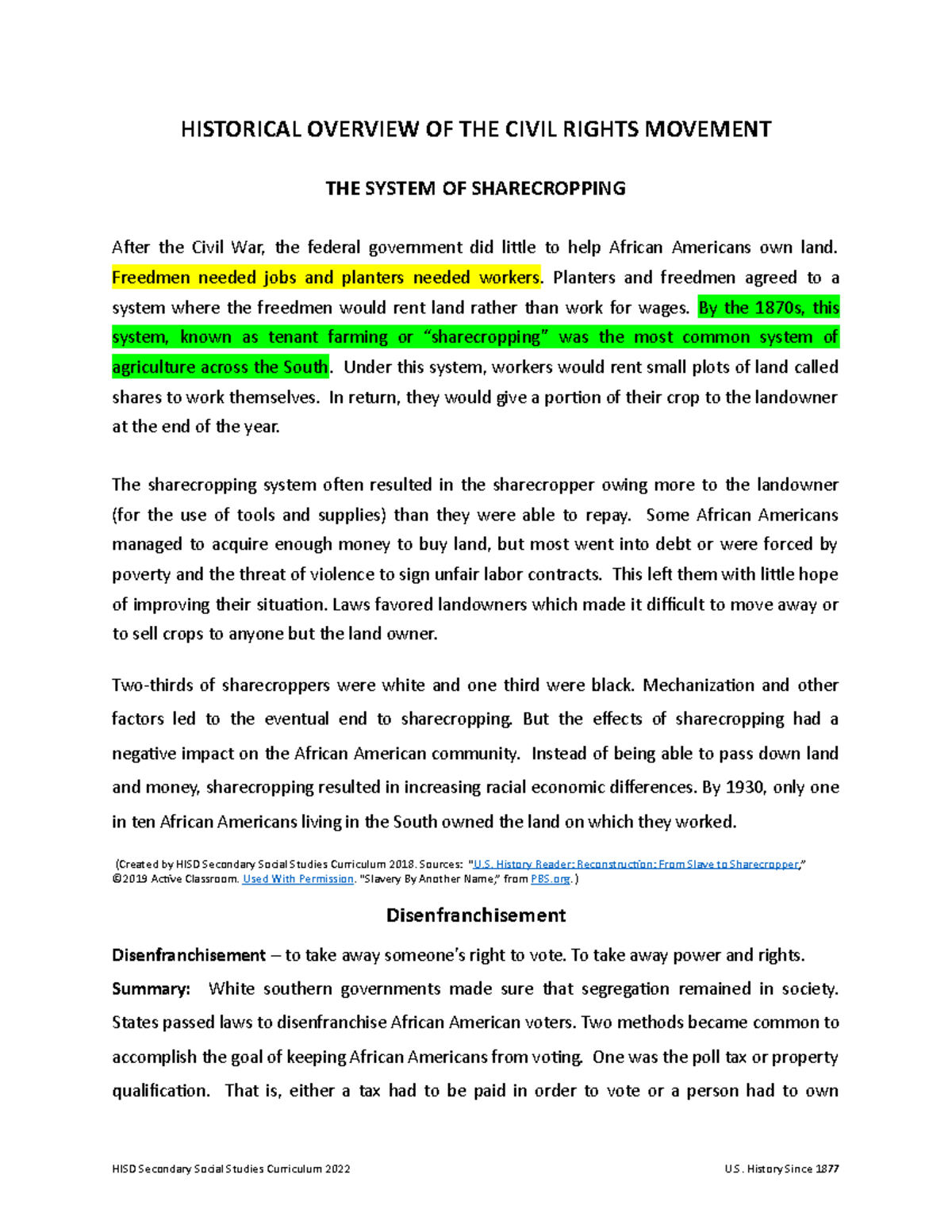 USH Civil Rights Reading Unit7 unit 7 unit 7 - HISTORICAL OVERVIEW OF ...
