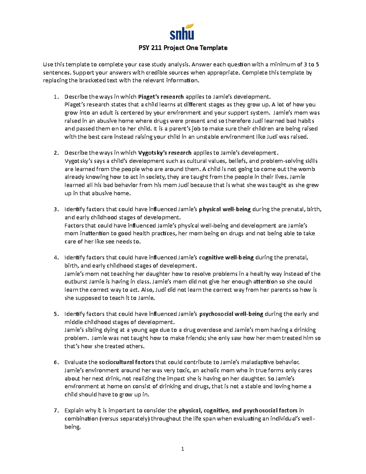 PSY 211 6-2 Project One - Answer each question with a minimum of 3 to 5 ...