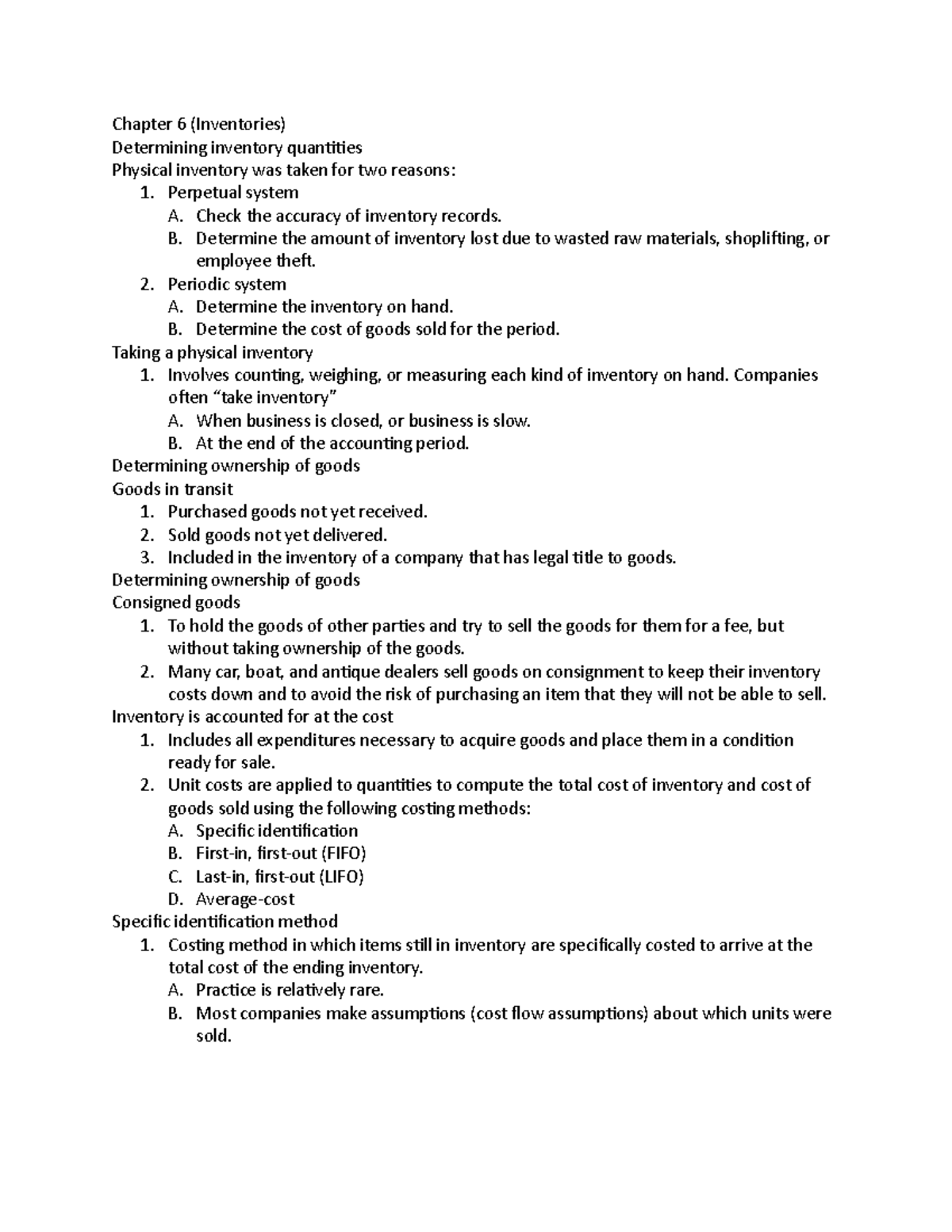 Chapter 6 - note - Chapter 6 (Inventories) Determining inventory ...