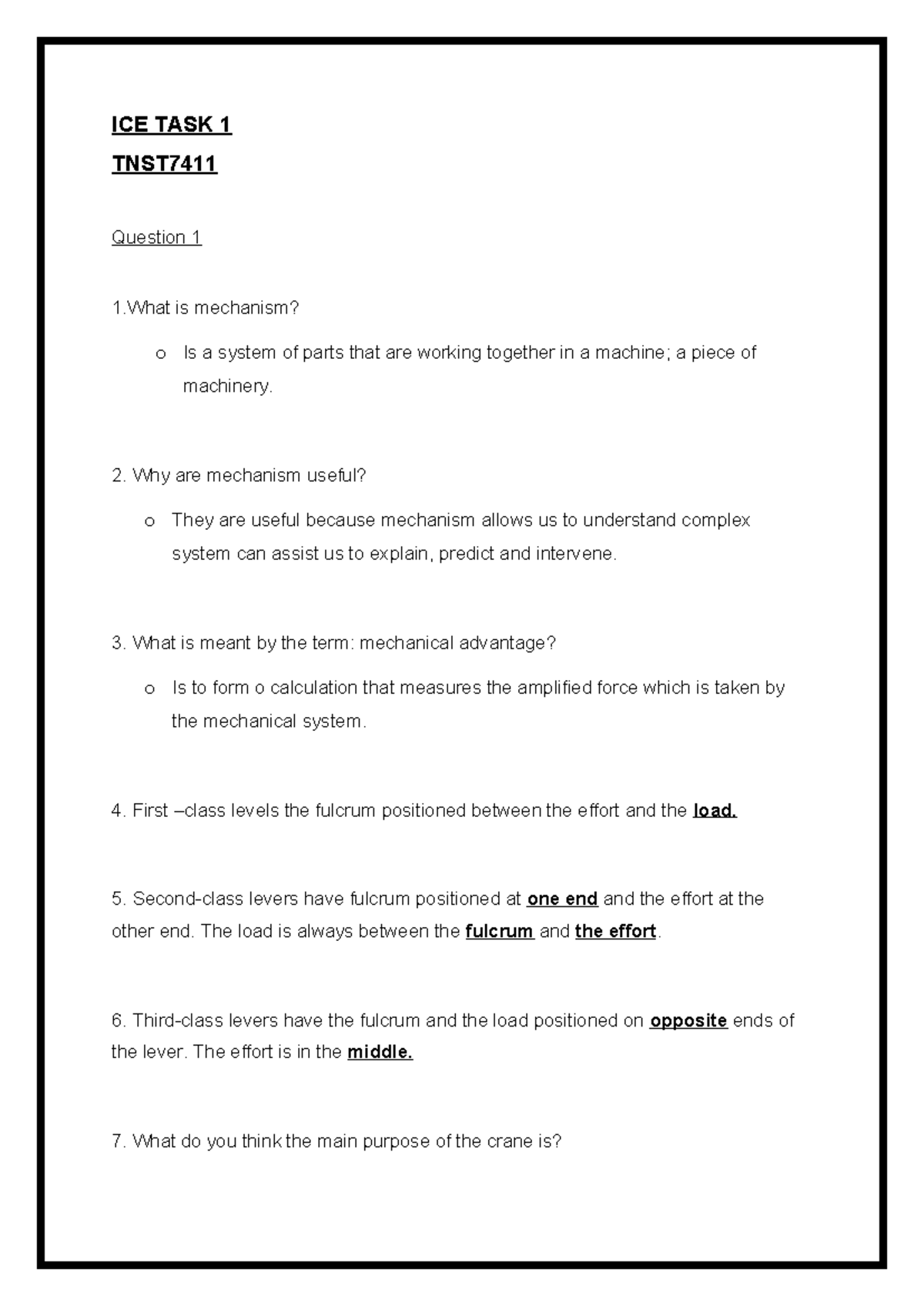 TNST7411 ICE TASK 1 - ICE TASK 1 TNST Question 1 1 is mechanism? o Is a ...