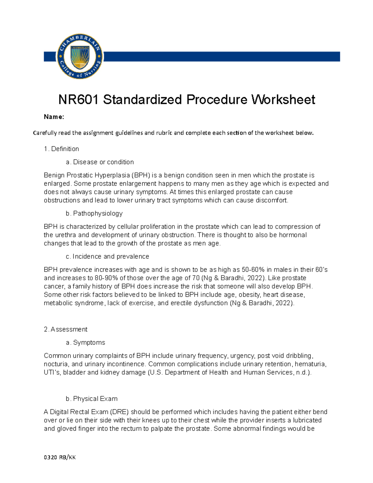 NR601 Standardized Procedure - Definition a. Disease or condition ...