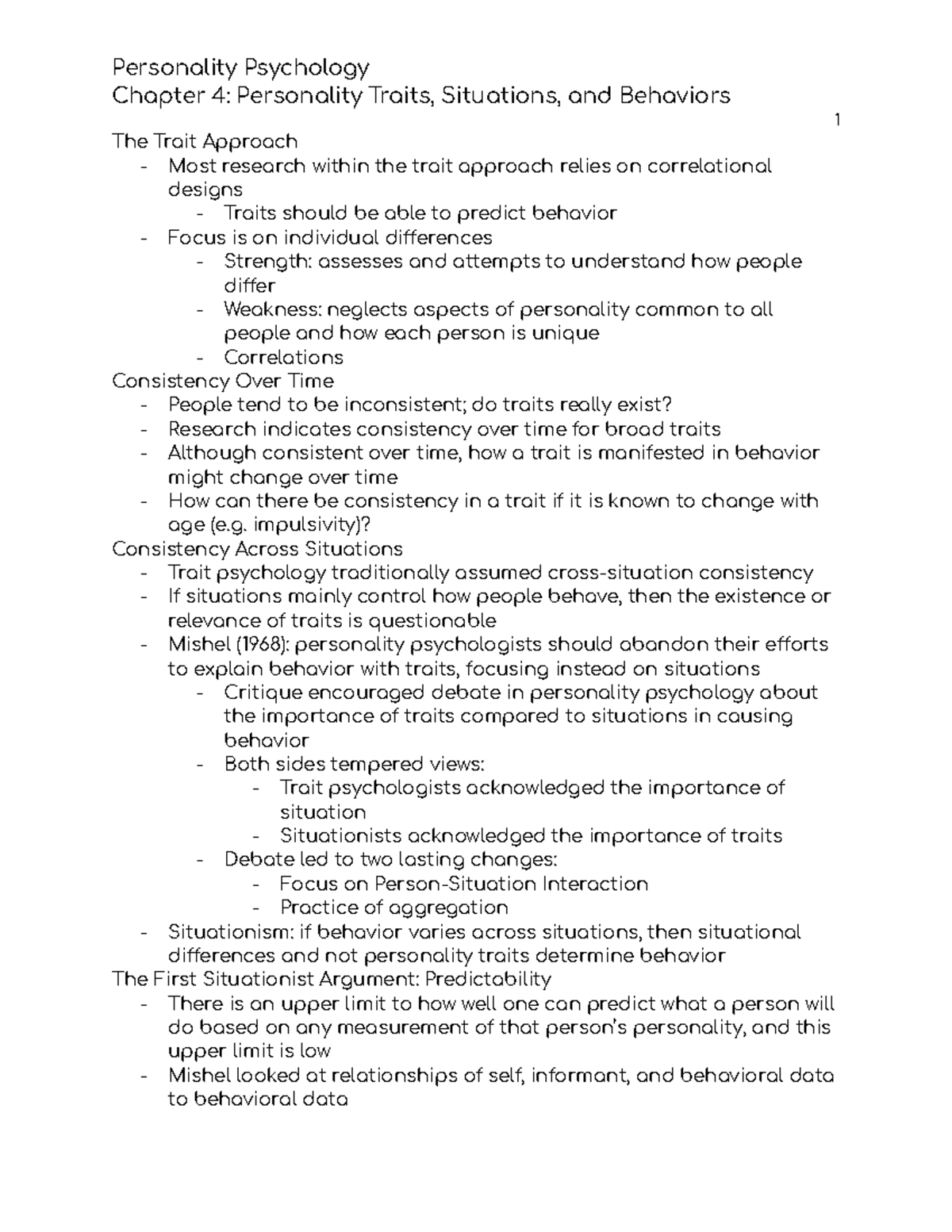 Ch. 4: Personality Traits, Situations, and Behaviors - impulsivity ...