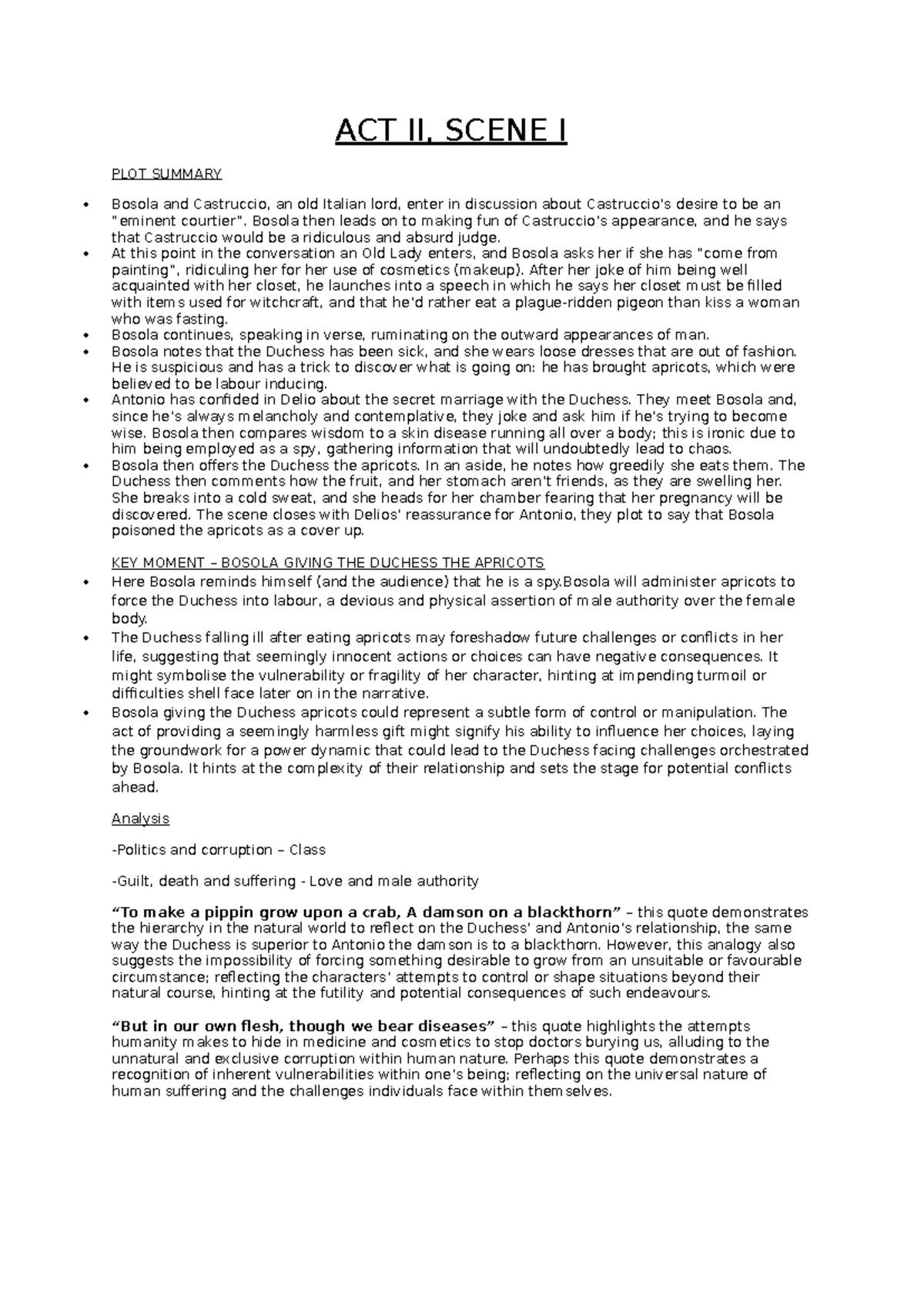 ACT II, Scene I (DOM) - Duchess of Malfi - ACT II, SCENE I PLOT SUMMARY ...