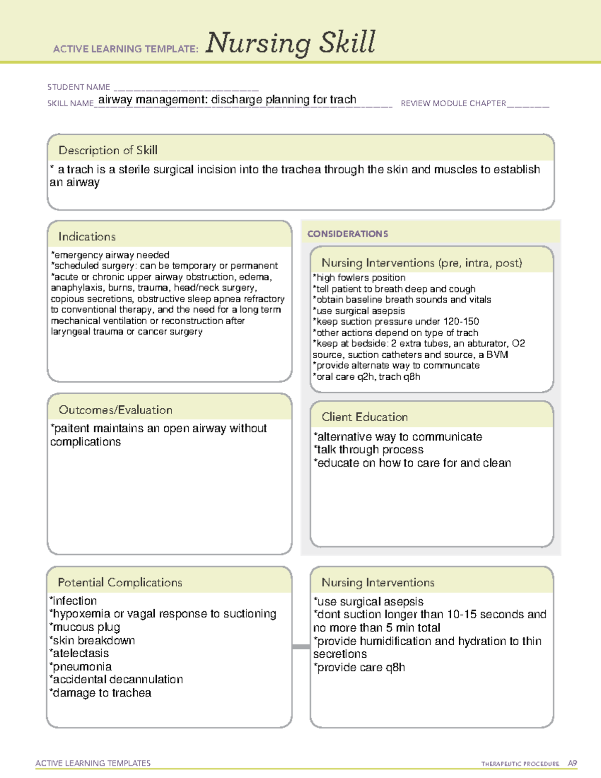 Airway management- discharge planning for trach - ACTIVE LEARNING ...