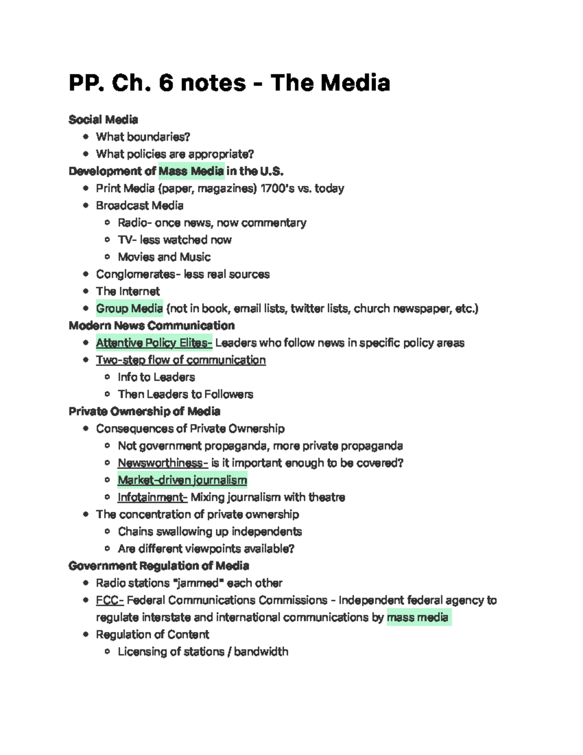 PP. Ch. 6 notes - The Media - P P. C h. 6 n o te s - T h e M e d i a ...