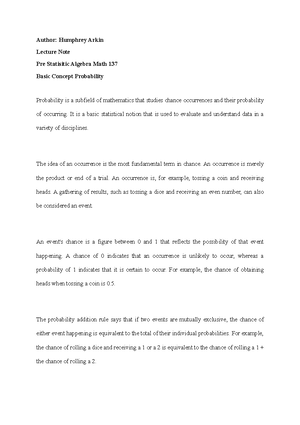 Confidence interval for means Pre Statistic Algebra MATH 137 - Author ...