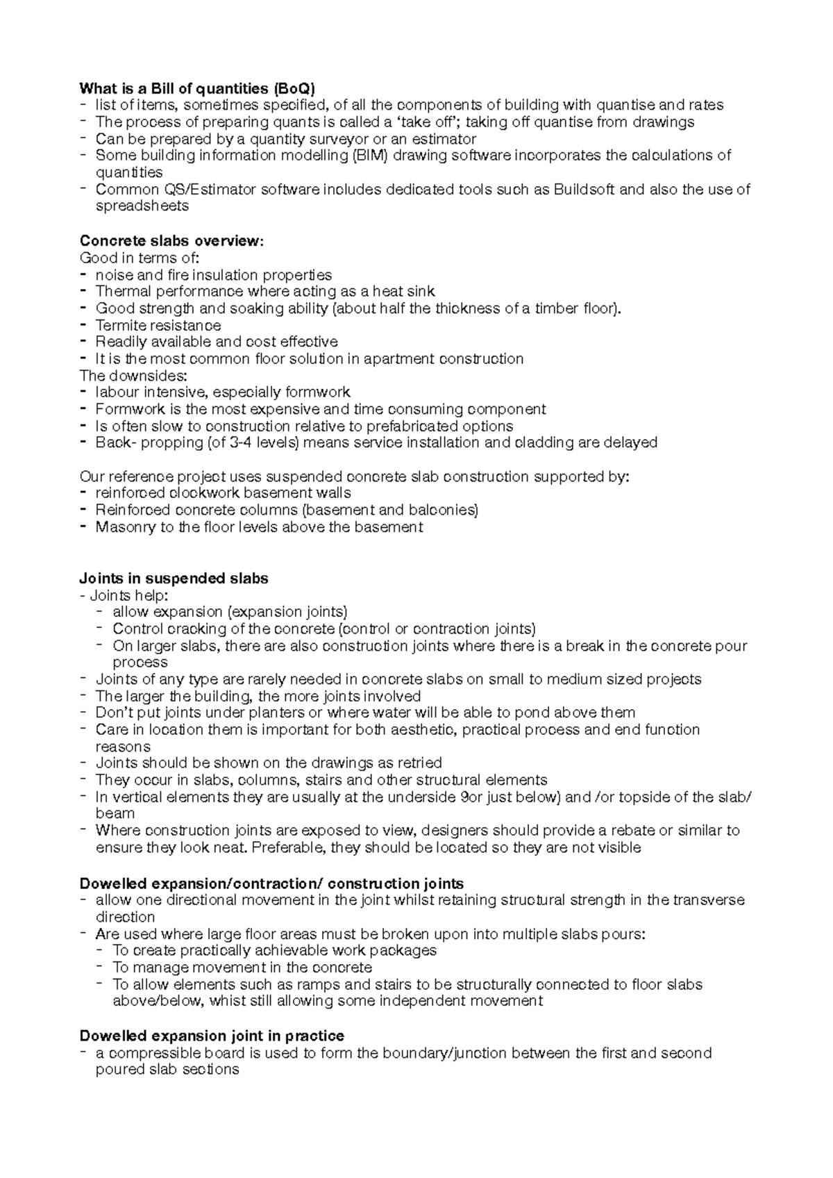 Week 6 notes - What is a Bill of quantities (BoQ) - list of items ...