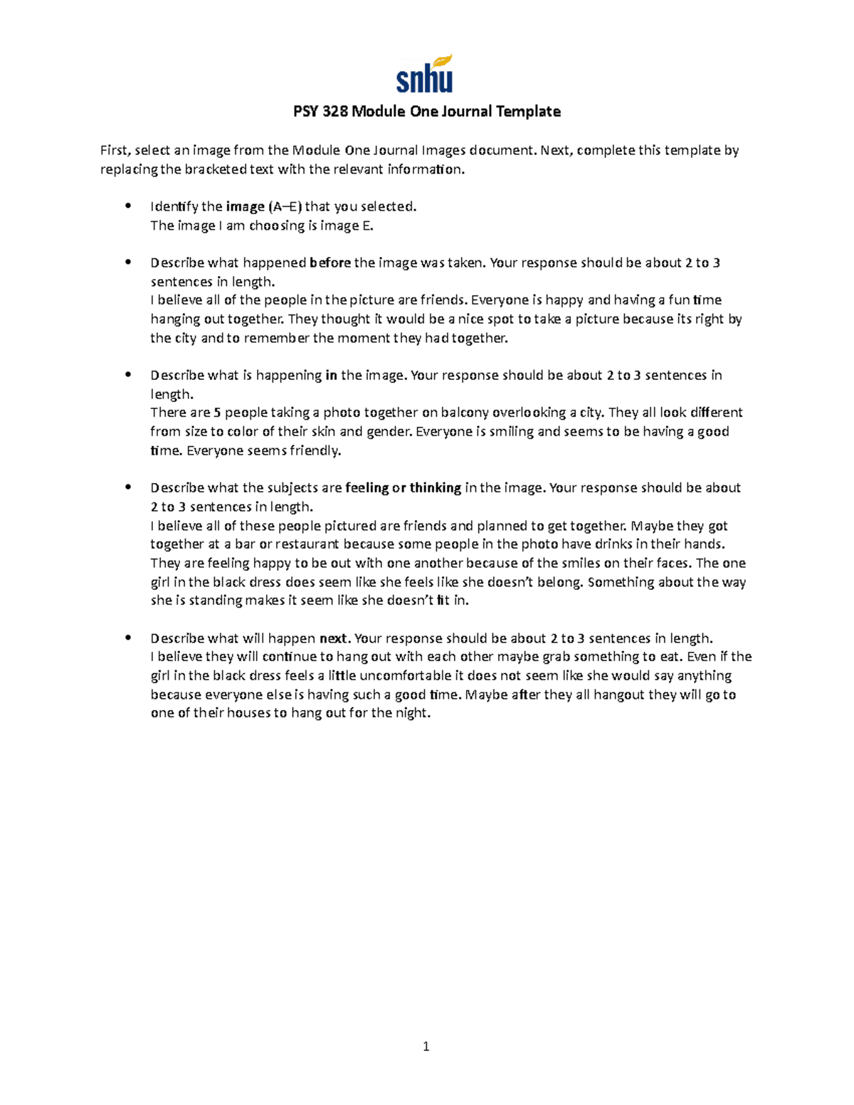 PSY 328 Module One Journal - Next, complete this template by replacing ...