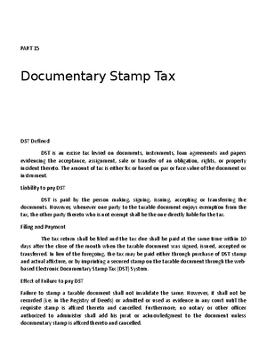 DST - dst - CHAPTER 18 DOCUMENTARY STAMP TAX TRUE OR FALSE Documentary ...