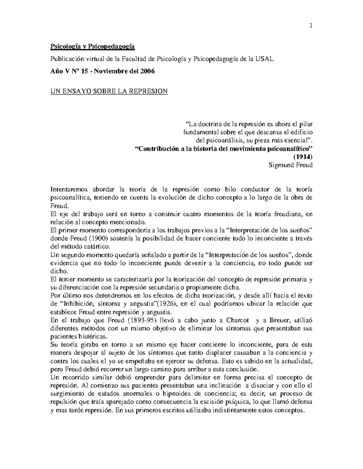 Un ensayo sobre la represion - Psicología y Psicopedagogía Publicación ...
