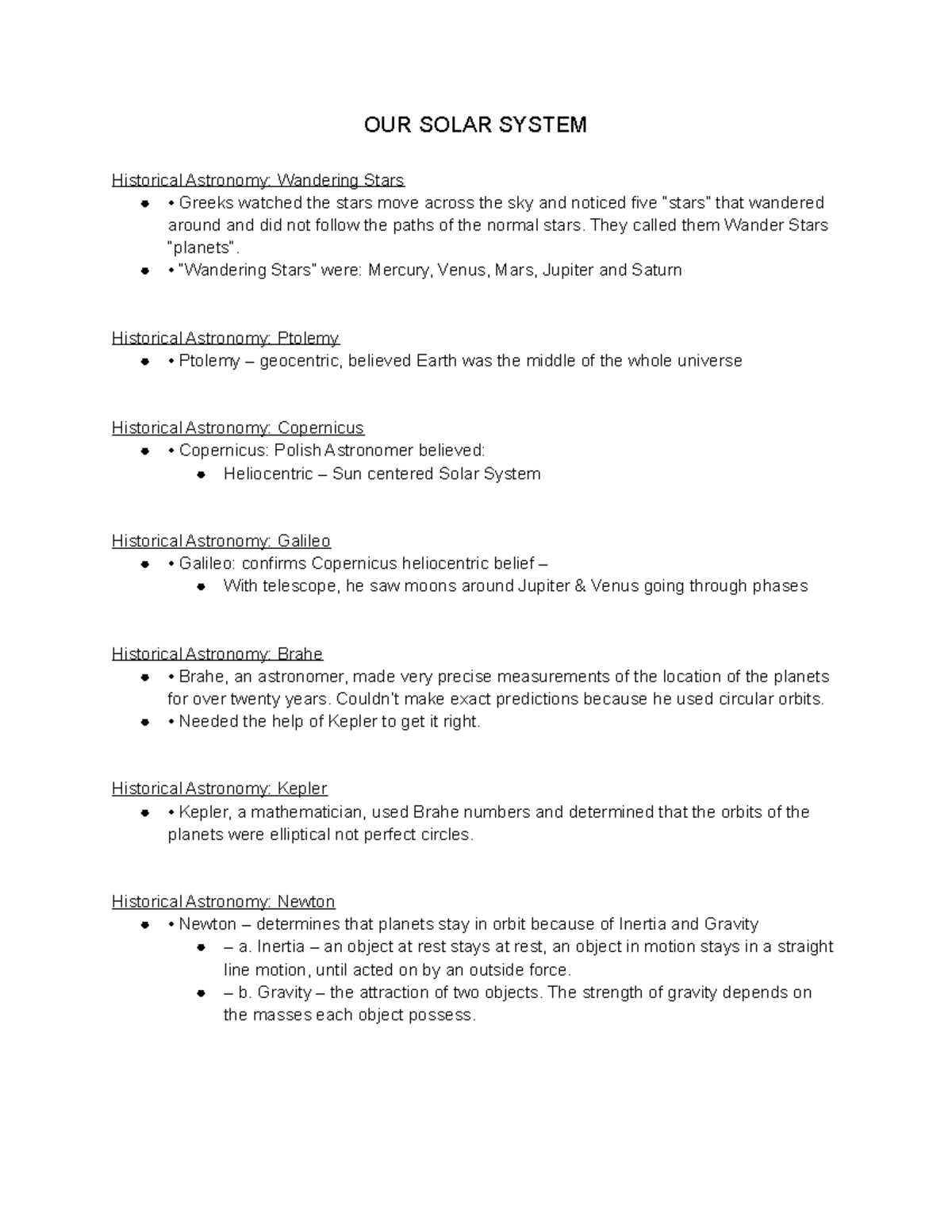 Physics Notes 24 Our Solar System - OUR SOLAR SYSTEM Historical ...