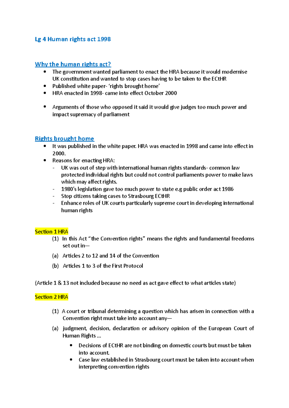 Lg 4 Human rights act 1998 - Lg 4 Human rights act 1998 Why the human ...