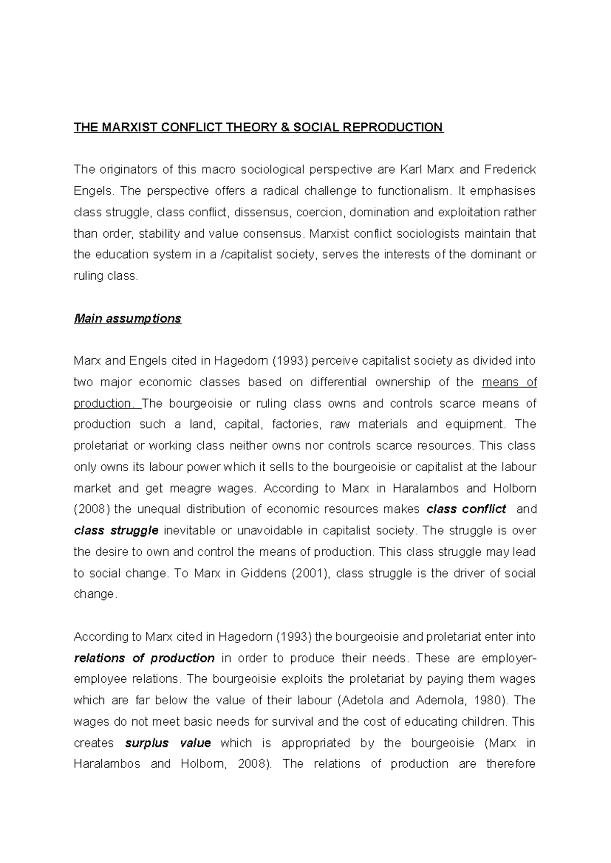 THE Marxist Conflict Theory & Social Reproduction - THE MARXIST ...
