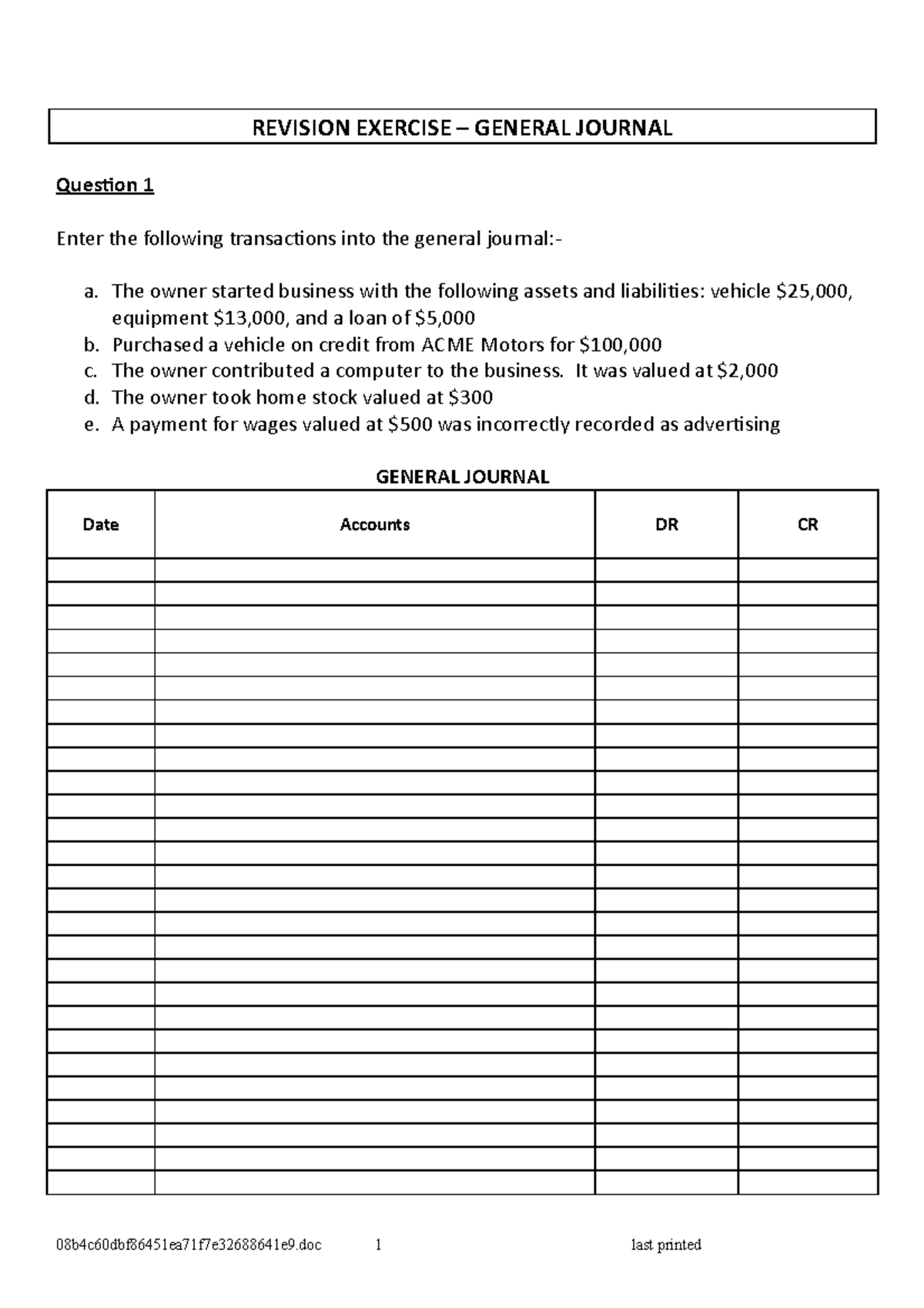 EXAM Revision - General Journal - REVISION EXERCISE – GENERAL JOURNAL ...