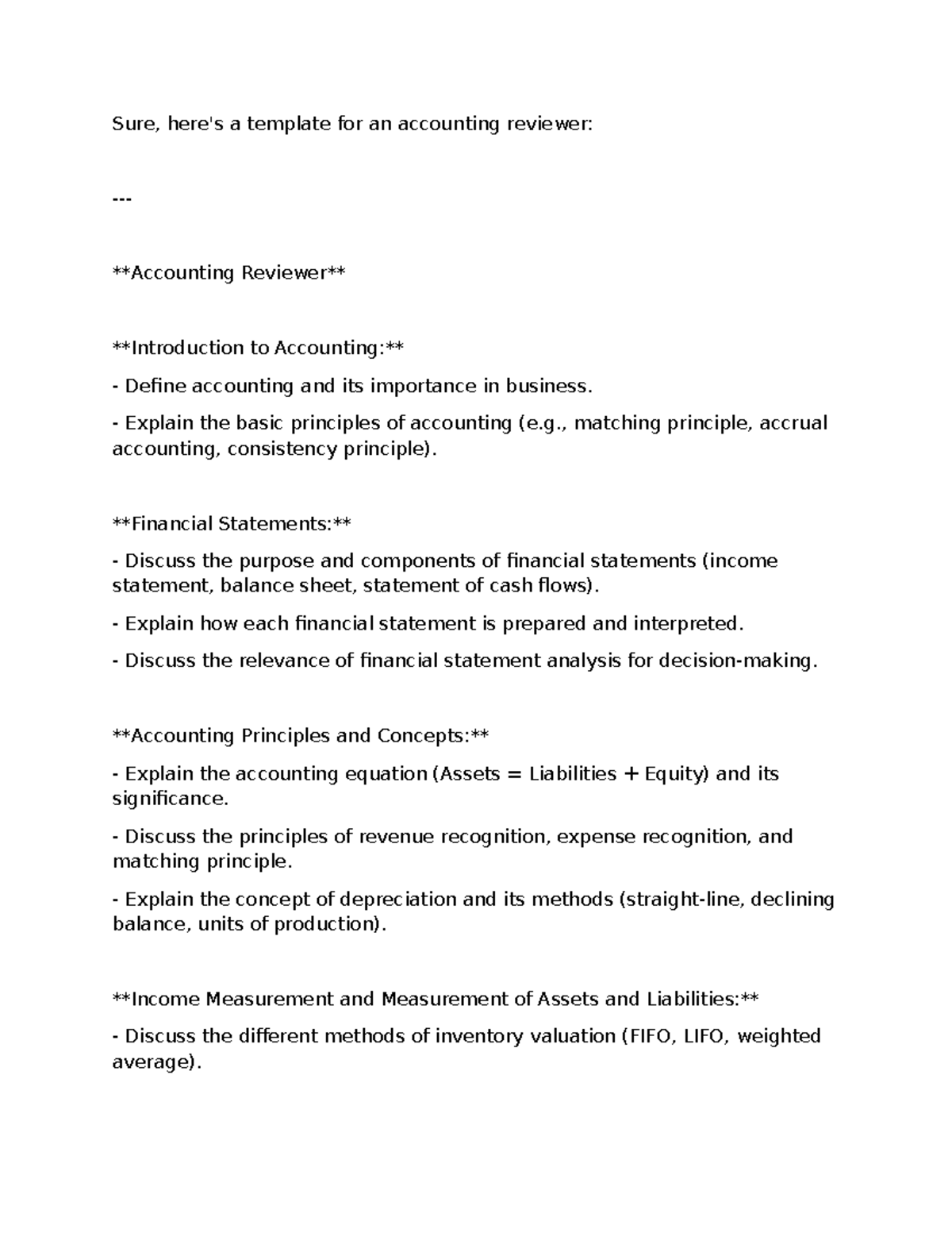 Reviewer IN Accounting - Sure, here's a template for an accounting ...