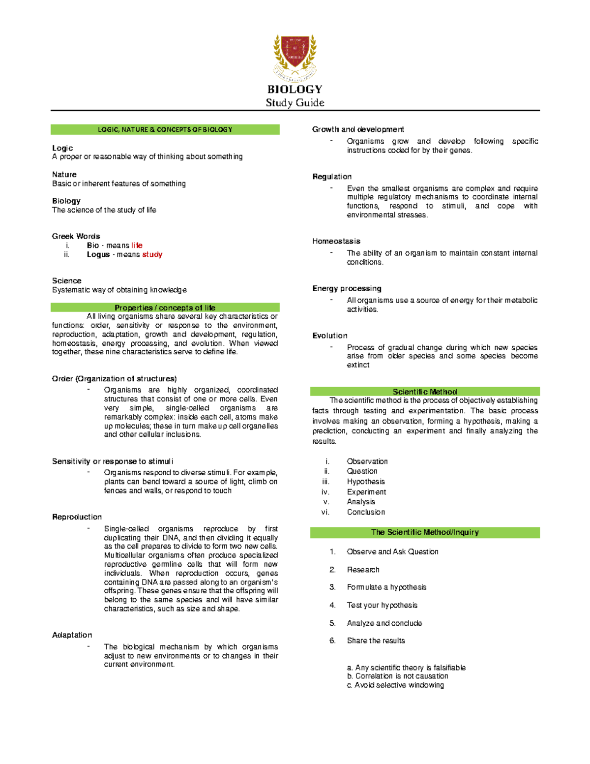 Biology-2ND-TERM-H - Lecture Notes of Biology - Study Guide LOGIC ...