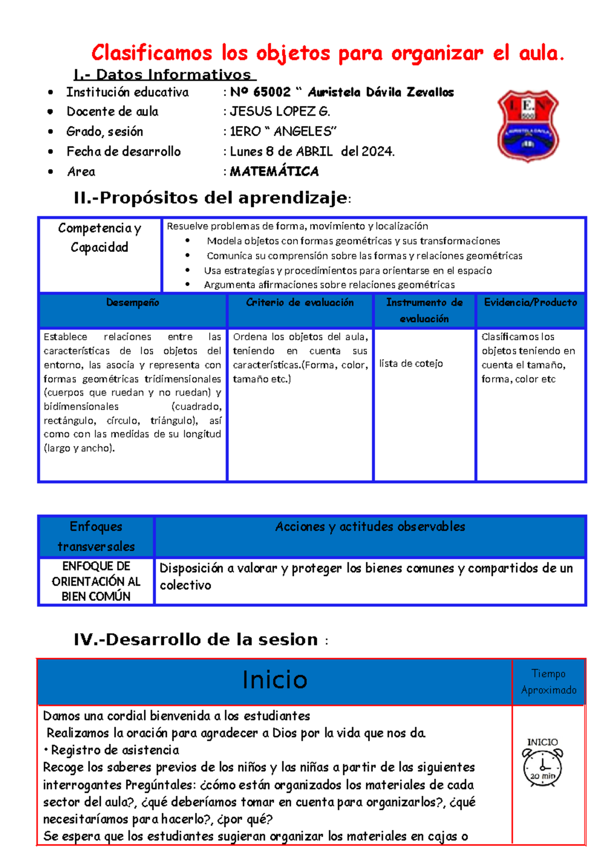 Matema 8-4-24 Clasificamos Objetos DEL AULA - Clasificamos los objetos ...
