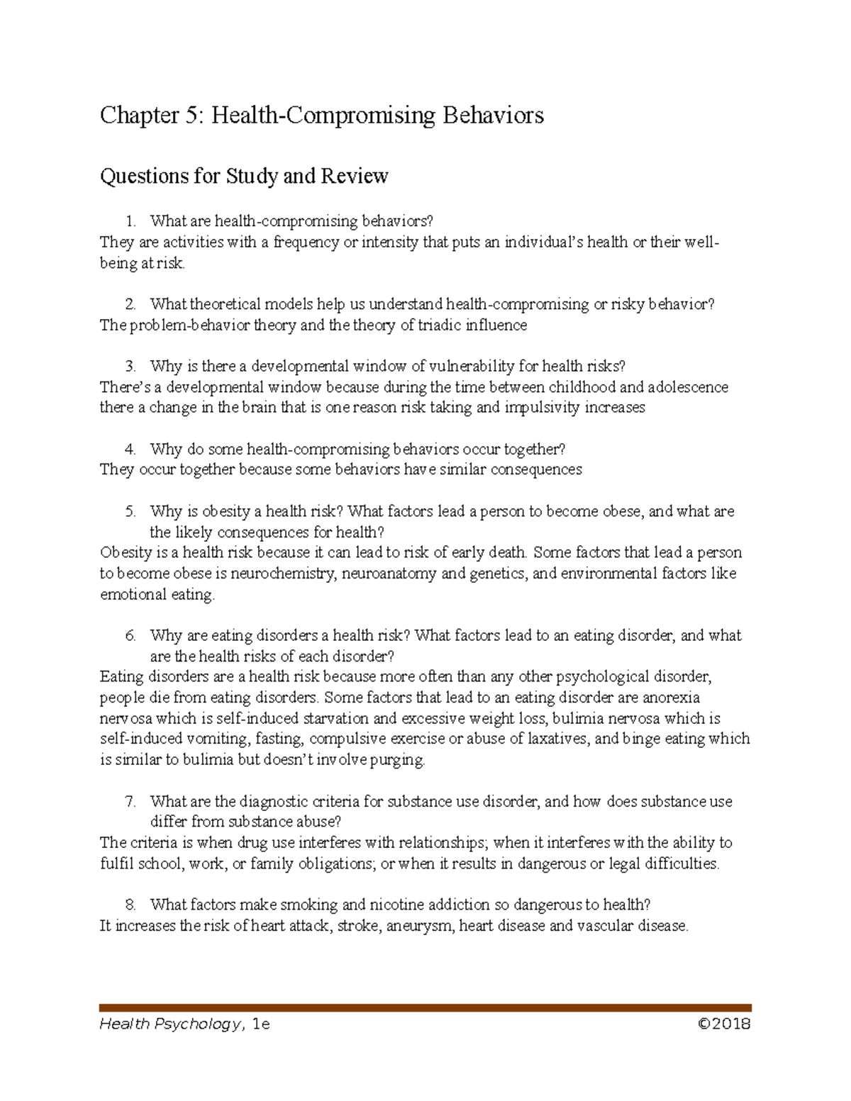 Frazier 1e review ch05 - Chapter 5: Health-Compromising Behaviors ...