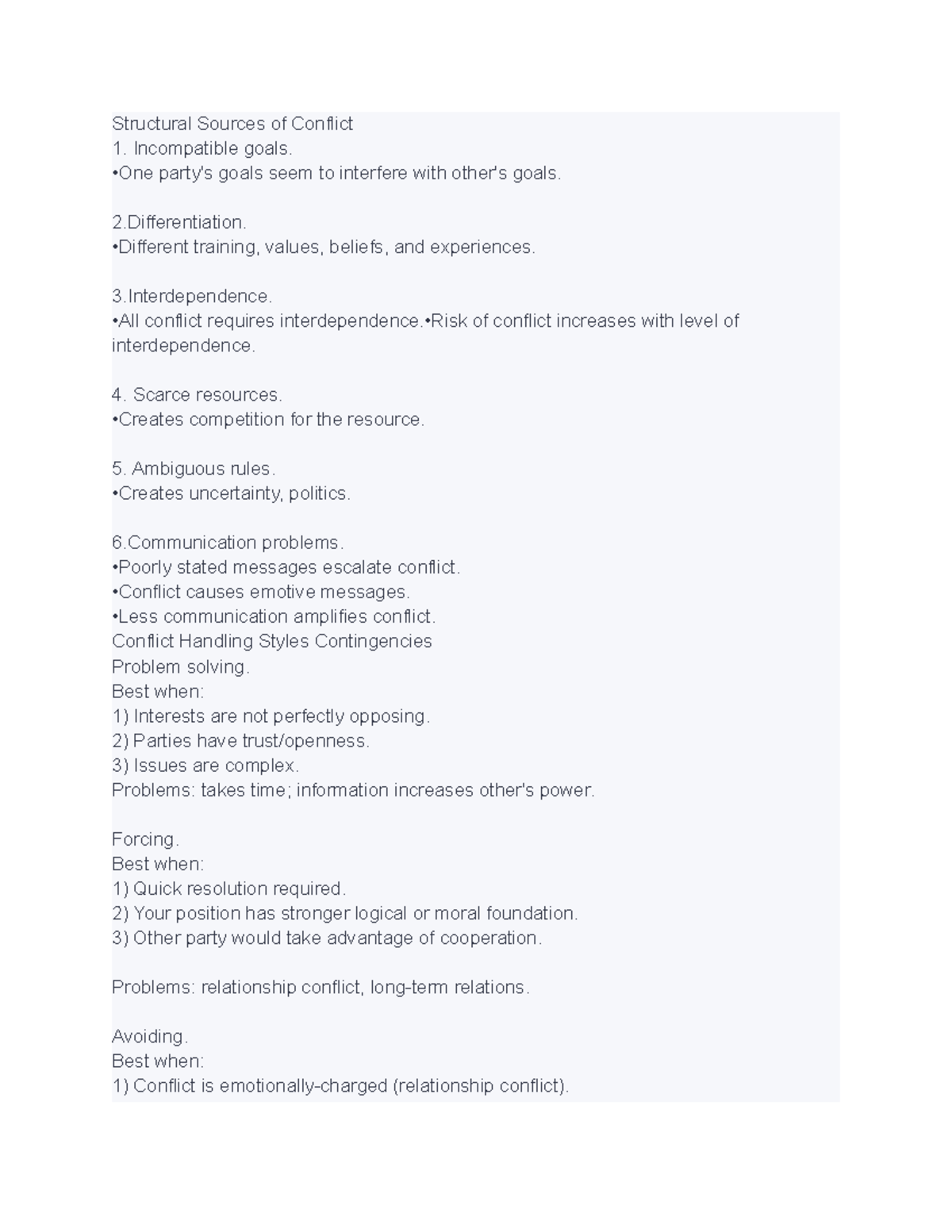 busi 240 lecture notes - Structural Sources of Conflict Incompatible ...