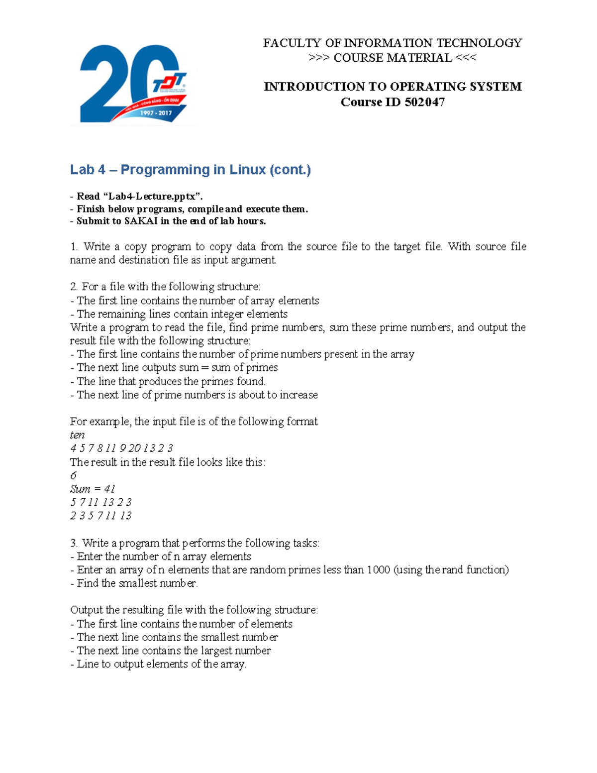 Ex lab4 - EN - nhap mon he dieu hanh - FACULTY OF INFORMATION TECHNOLOGY >>> COURSE - Studocu