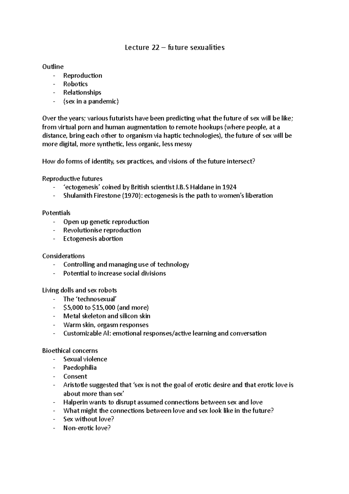 Lecture 22 Lecture 22 Future Sexualities Outline Reproduction